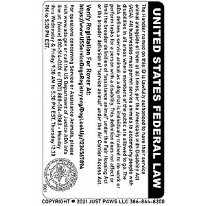 Just 4 Paws Custom Service Dog ID Card with QR Code & Security Seal and Optional Holograph | Registration to U S Service Dogs Registry Plus ID Holder & Digital ID - Portrait Style