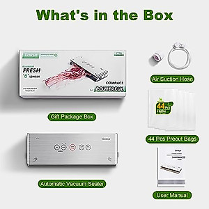 Gasbye 2-Pump Vacuum Sealer, [Takes ALL the Air Out] for Dry & Wet Food Saver, Sous Vide, 44Pcs Precut Bags Included, Easy-to-Clean Removable Drip Tray, Durable Silicone Gaskets, Silver