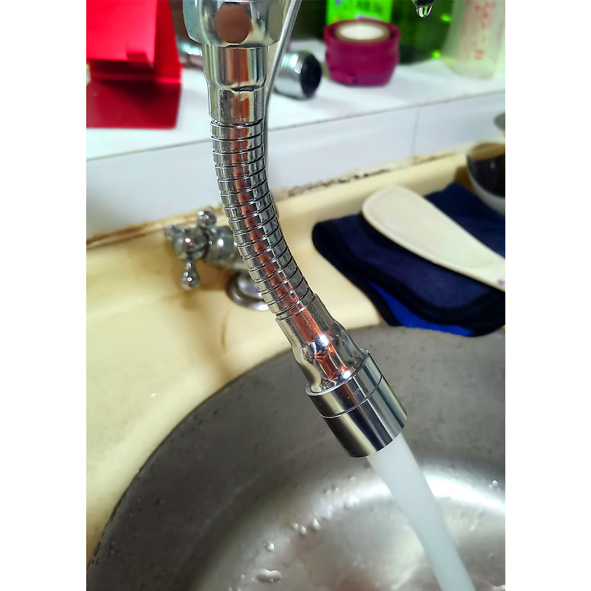 7 inch Metal Hose Faucet Sprayer Attachment Goose Neck Kitchen Sink Aerators Polished Chrome For Cold Hot Water (Silver)