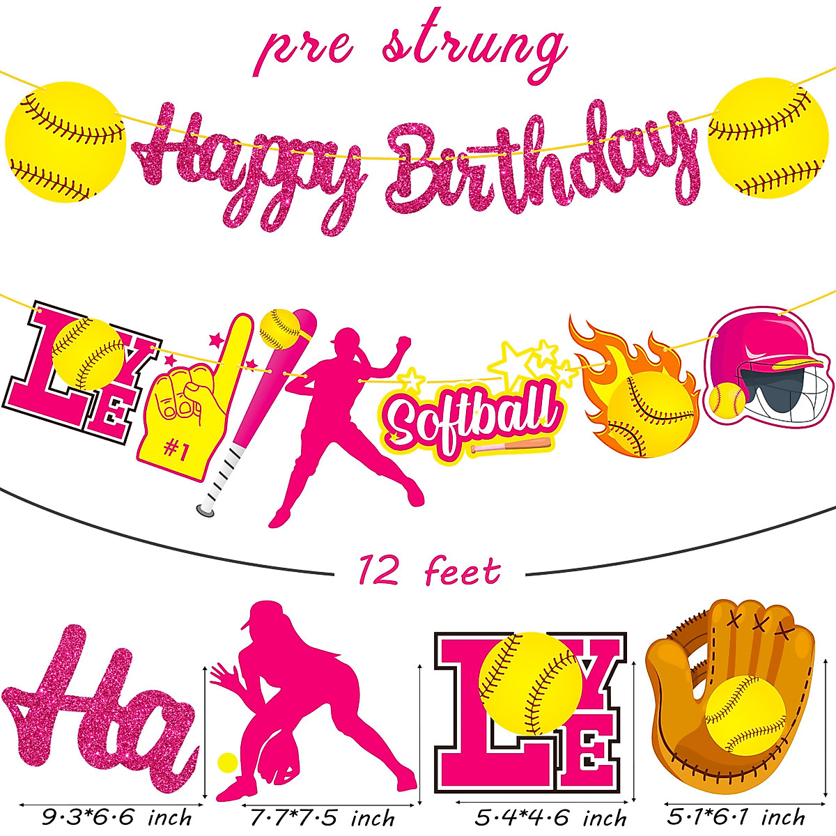 Softball Happy Birthday Banners Softball Birthday Party Decoration Softball Themed Party Cutout Banners for Girls Softball Baby Shower Decoration Sport Party Supplies