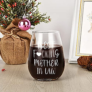 Modwnfy Best Mother in Law Stemless Wine Glass, Special Mom Gift for Mother in Law on Christmas Mother's Day Birthday From Son in Law Daughter in Law Father in Law, 15 Oz