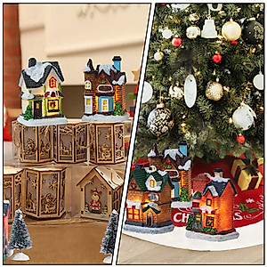 SEWACC 1Set Luminous House Ornament Christmas Cabin Decor Light up Christmas Village Santa Claus Ornaments Home Decorations Xmas Party Decor Desktop Resin Wooden House