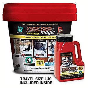 Safe Paw Pet Saltless Ice Melt for Various Terrain, 22 lbs and Traction Magic Quick Application All Natural Snow Melter, 15 Lbs Bucket