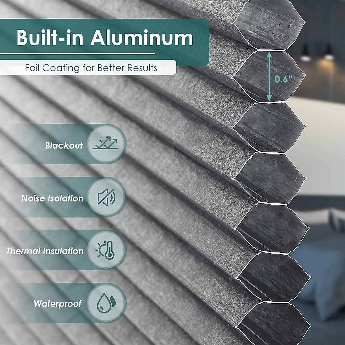 LUCKUP Cellular Shades Cordless Blackout Honeycomb Blinds, Room Darkening Pull Down Window Shade for Bedroom Living Room Nursery, 20'' W x 64'' H, Grey-White