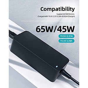 Charger for Dell Laptop Computer for Inspiron 15 14 17 13 11 3000 5000 7000 Latitude Vostro XPS Series (Safety Certified by UL) 65W 45W Round Tip