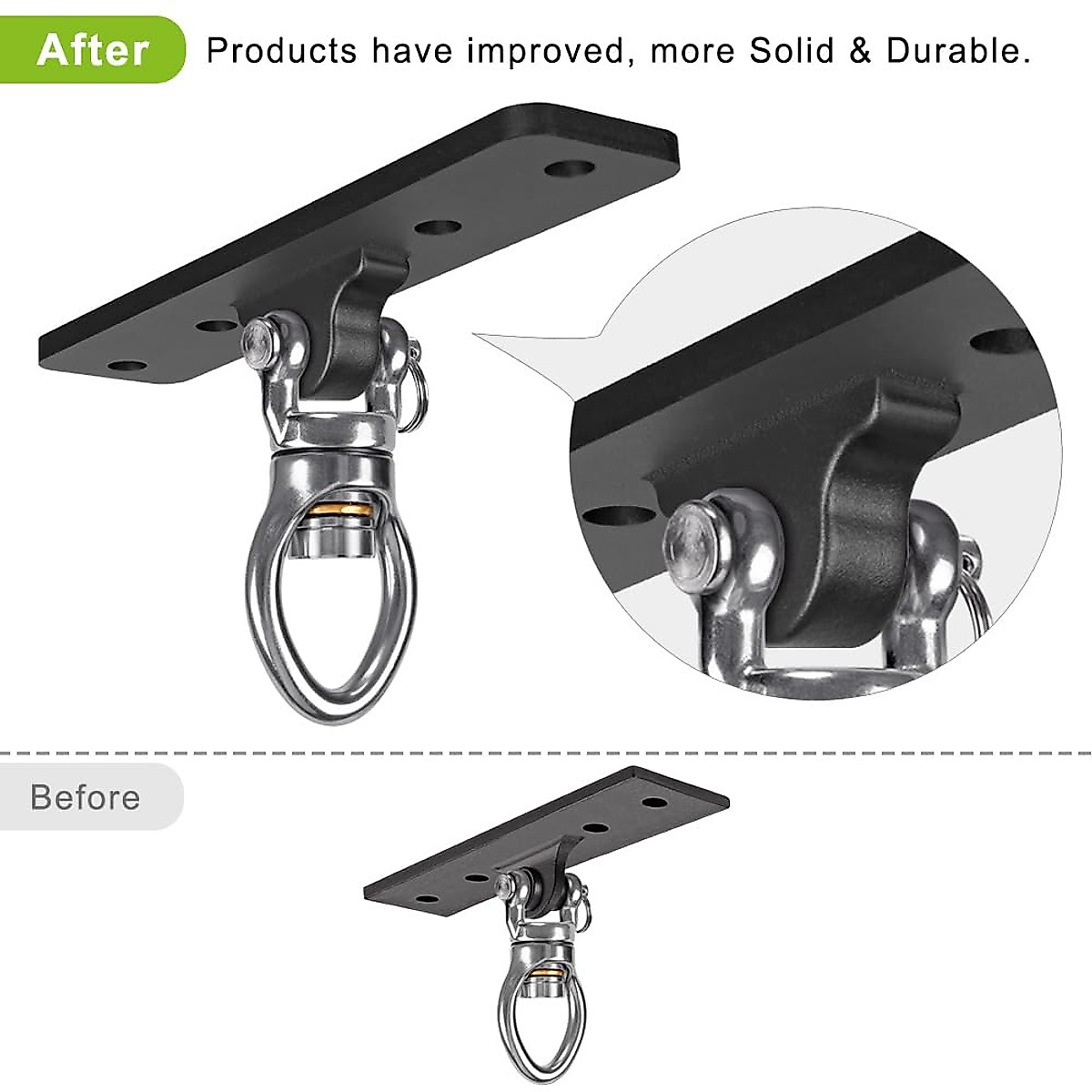 Dolibest Heavy Duty Swing Hanger, Swing Set Accessorie with Carabiner for Indoor Outdoor Playground, Porch Swing Hanging Kit for Wooden and Concrete Set with 4 Wood Screws and 4 Expansion Bolts, 900LB