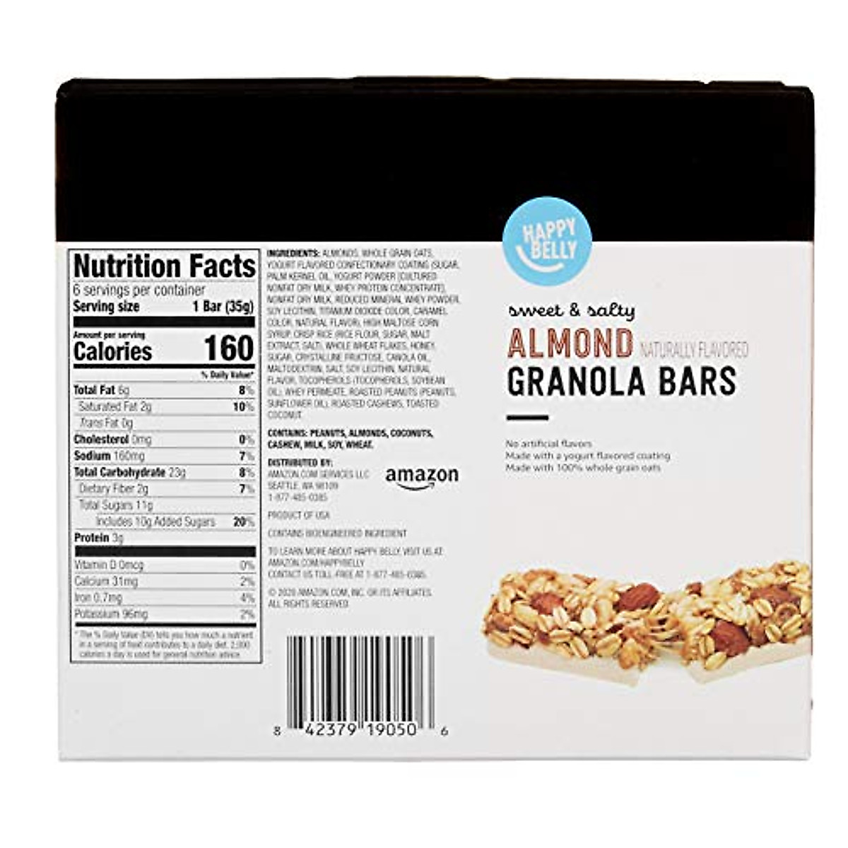 Amazon Brand - Happy Belly Sweet & Salty Almond Granola Bars, 1.2 Oz, 6 Count