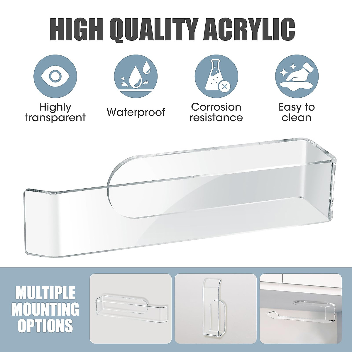 NiHome Wall Mount Clear Acrylic Hand Towel Racks 2-Pack for Towels, Accessories in Bathroom, Kitchen, Bedroom - Adhesive Towel Bar Hand Towel Holder, Versatile Transparent Design, Waterproof