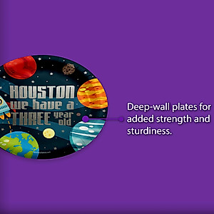 Houston We Have a Three Year Old Space Party Supplies - 32 Piece Space Third Birthday Party Plates - Boys 3rd Birthday Party - Rocket Large 9" Plates In Bulk