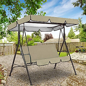 Swing Canopy with Seat Cushion Cover Set - Waterproof Polyester Top Swing Replacement Canopy Cover UV Block Sun Shade for Outdoor Garden Patio Yard Park Porch Balcony Backyard Swing Seat (Beige)