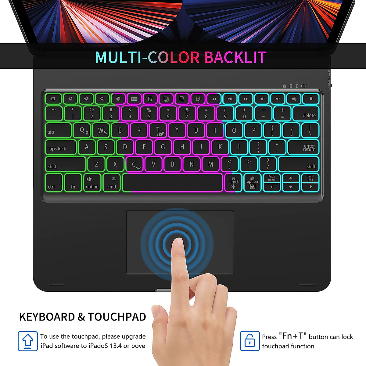 Touchpad Keyboard Case for iPad Pro 12.9 2022 6th Gen/2021 5th Gen/2020 4th Gen/2018 3rd Gen - Backlit Trackpad Keyboard Folio Smart 360° Rotatable Stand Cover,Support Apple Pencil Charging(Black)