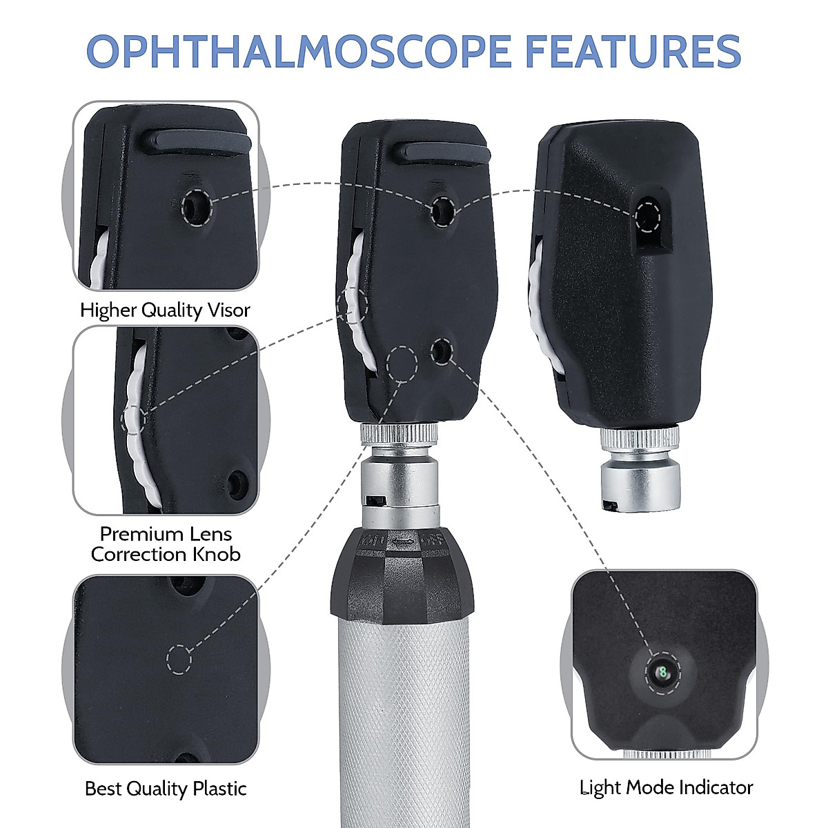 Zniry Veterinary Otoscope Opthalmoscope LED ENT Diagnostic Set, with Diagnostic Premium Instruments Vet Otoscope Set, Otoscope for Dogs, Pet Otoscope