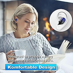 Kinganda Bluetooth Headphones True Wireless Earbuds Touch Control with LED Charging Case, IPX7 Waterproof, HiFi Stereo in Ear Earphones, Deep Bass Sports Ear Buds with Built-in Mic Blue