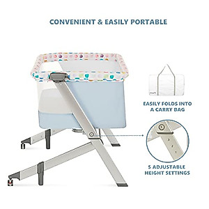 Dream On Me Flora Baby Bassinet in Confetti Blue, Lightweight and Portable Travel Bassinet with Carry Bag, Five Adjustable Height Position, Mattress Pad Included