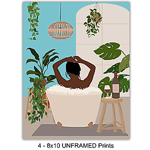 Light Blue African American Bathroom Decor Set - African American Women - Minimalist Abstract Wall Art - Afro Black Art - Black Culture - Guest Bath, Powder Room, Restroom Spa Decorations Accessories