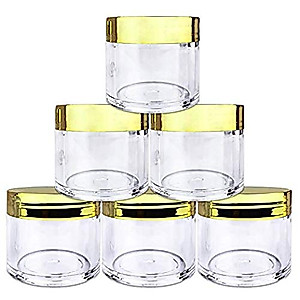 Beauticom 30g/30ml (1 fl. oz.) Double Wall Clear Plastic Leak Proof Jars with Flat Top Lids for Creams, Lotions, Make Up, Powders, Glitters, and more... (Color: Metallic Gold, Pieces: 12)