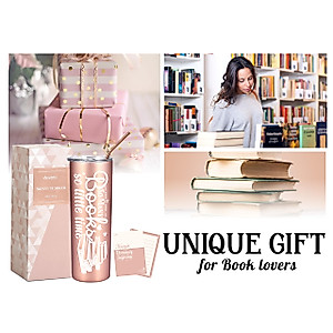 Onebttl 20oz Rose Gold Insulated Stainless Steel Book Lover's Tumbler with Straw and Lid - So Many Books, So Little Time