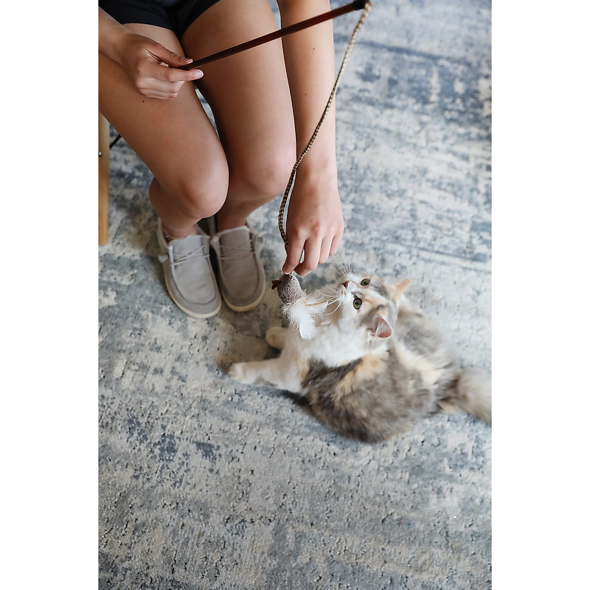 OurPets Play-N-Squeak Teathered & Feathered Play Wand Cat Toy, for All Breed Sizes