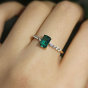 Michooyel S925 Dainty Emerald Baguette Rings CZ Band Rings 18K Gold Plated Sterling Silver Fine Jewelry for Women