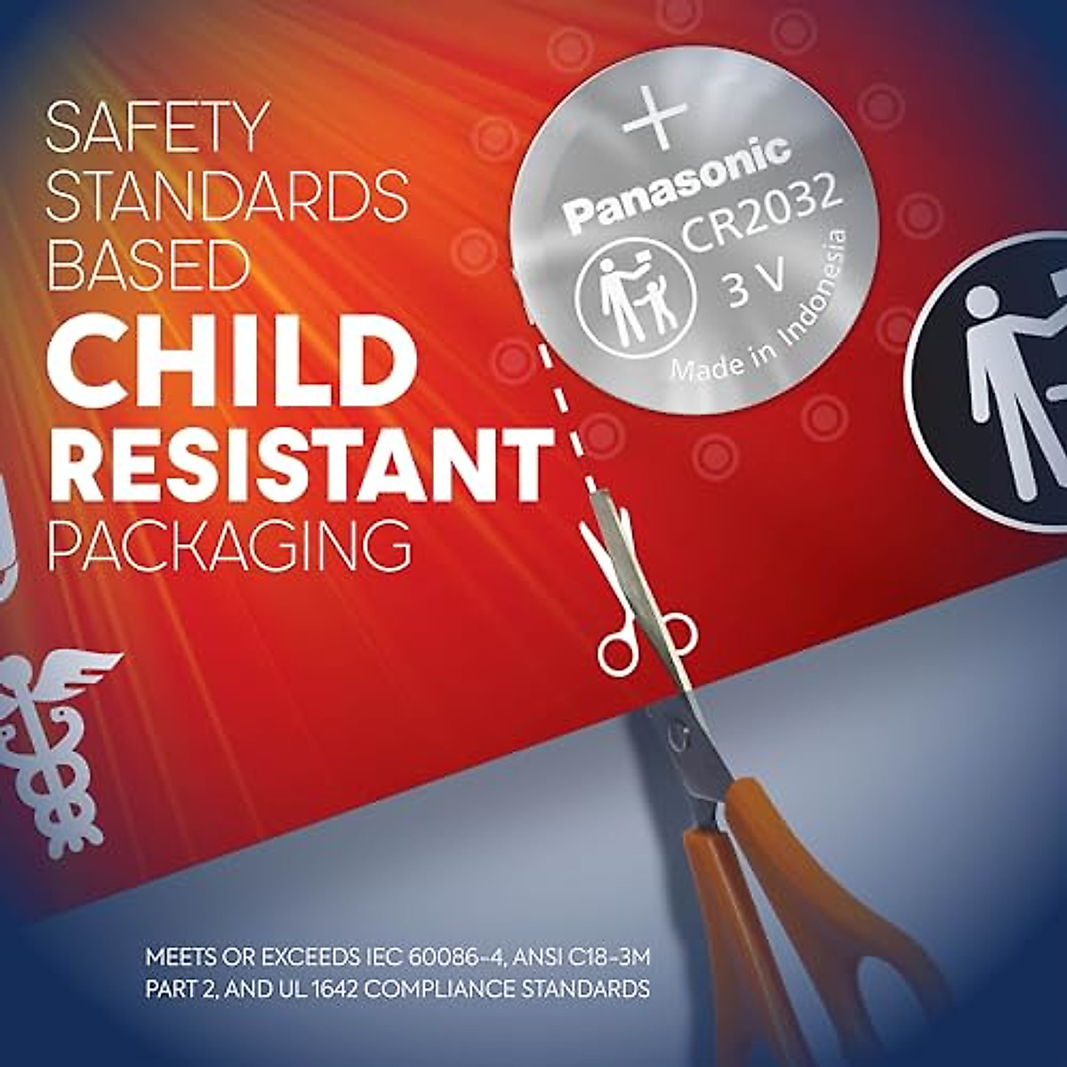 Panasonic CR2032 3.0 Volt Long Lasting Lithium Coin Cell Batteries in Child Resistant, Standards Based Packaging, 2-Battery Pack