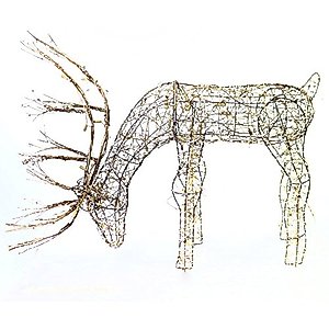 Alpine Corporation Outdoor/Indoor Rattan Grazing Reindeer with Lights - Christmas and Holiday Decoration for Yard - 24-Inches
