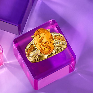 Ross-Simons Amber and .50 ct. t.w. Citrine Ring With White Topaz Accents in 18kt Gold Over Sterling. Size 7