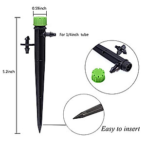 Kalolary 100PCS Green Irrigation Drippers Drip Emitters, Micro Spray Adjustable 360 Degree Full Circle Pattern Water Flow Sprinkler Fits 1/4 (4-6mm) Irrigation Tubing for Garden Irrigation