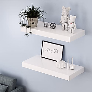 RANK Floating Shelves 2 Pack Modern Display Wall Shelf for Bedroom, Bathroom, Living Room and Kitchen, Deeper Than Others (White, 23.6" L x 11.5" D x2 T)
