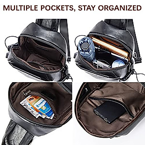 BOSTANTEN Sling Bag Leather Crossbody Backpack Shoulder Bag for Men Travel Hiking Everyday Use, Black