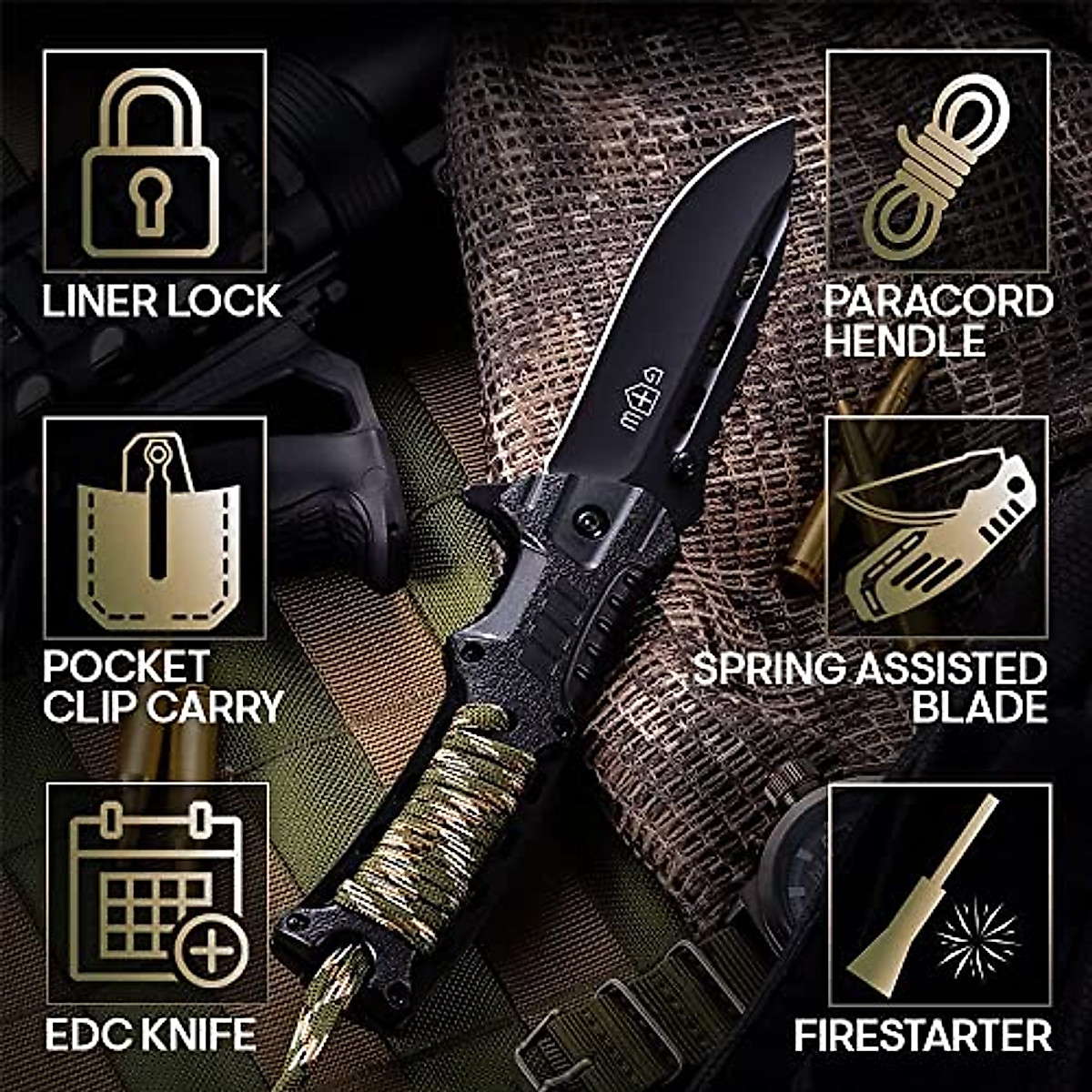 Bundle of 2 Items - Pocket Knife - Tactical Folding Knife - Small Black Fixed Tactical Hobby Work Mini Knofe for Men Women - Folding EDC Knife - Kubaton Stocking Stuffers for Men - Secret Santa Gift