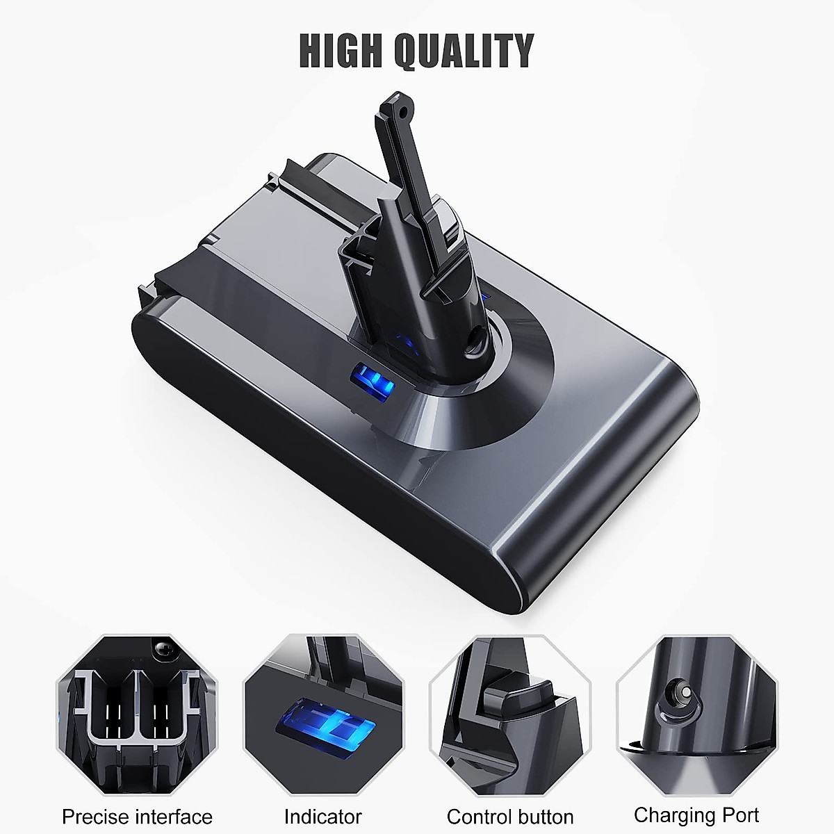 Dyson V8 Battery Replacement 21.6V 6.0Ah Compatible with Animal, Motorhead, Fluffy, SV10 - Carbon Fiber Vacuum Cleaner - 2 Filters and 3 Screws Included