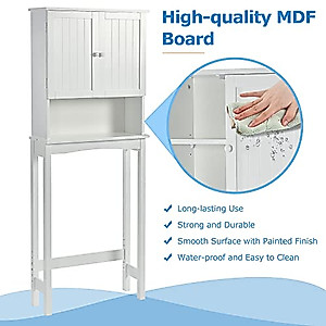 LUKYRA Over-The-Toilet Bathroom Cabinet with Shelf and Two Doors Space-Saving Storage, Easy to Assemble, White