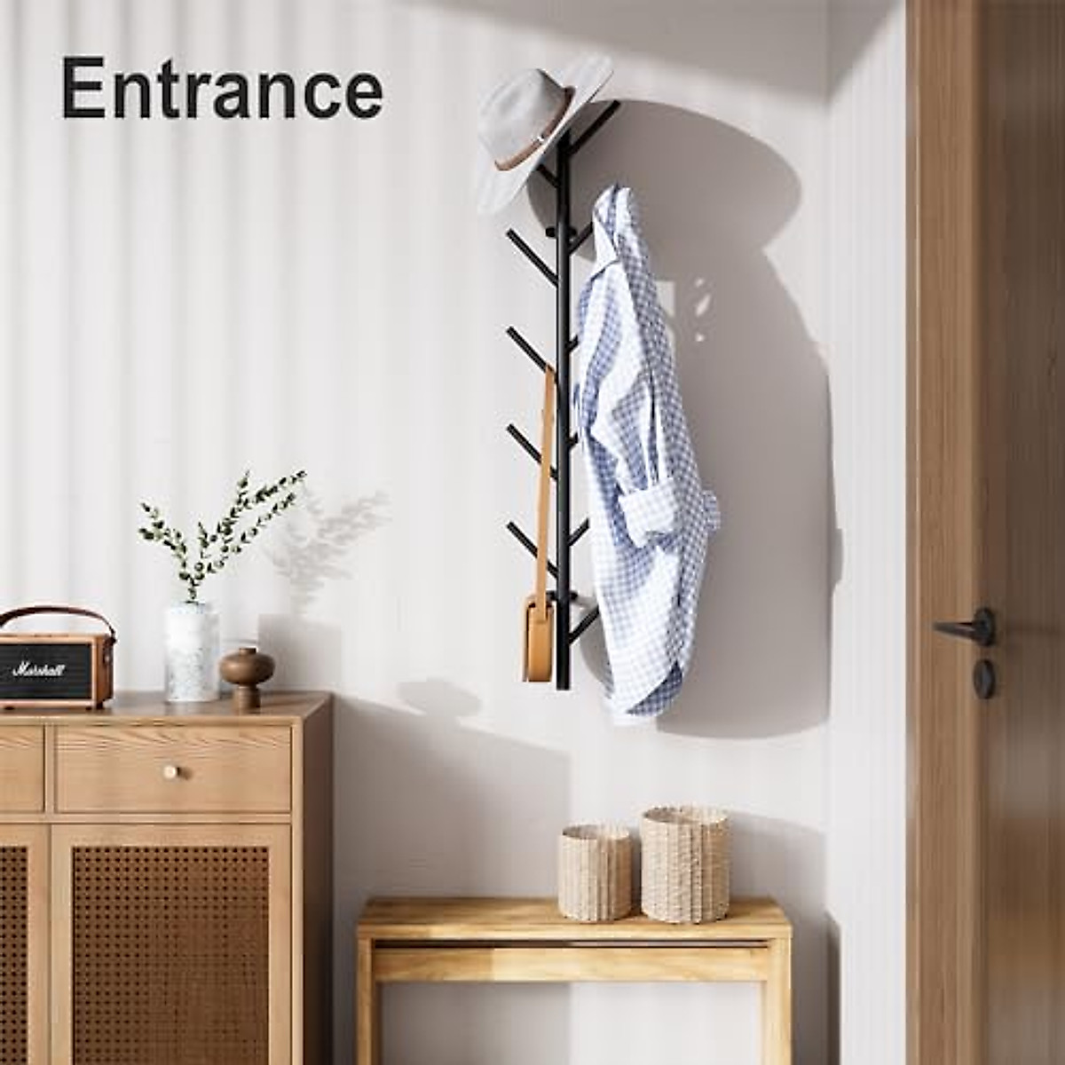 RRG Wall Mount Coat Rack 39.37 Inch, Metal Vertical Hat Rack for Wall, Modern Modern Tree Branch for Coats, Scarves, Hats, Jackets, Bags, Entryway Bedroom