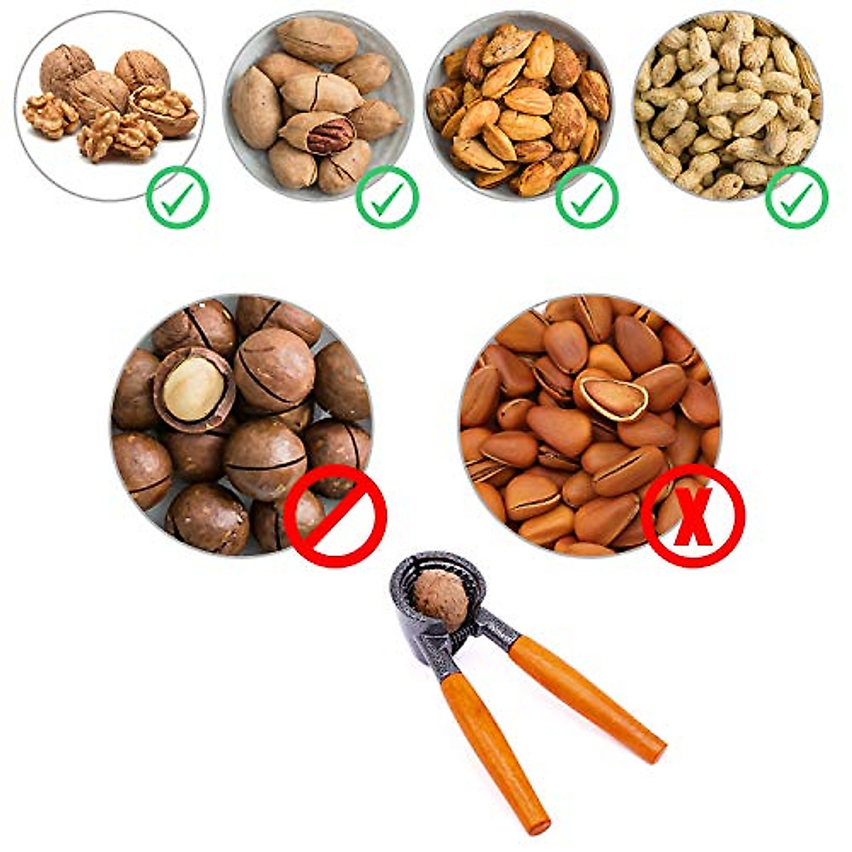 Anwenk Heavy Duty Nutcracker Pecan Walnut Plier Opener Tool with Wood Handle