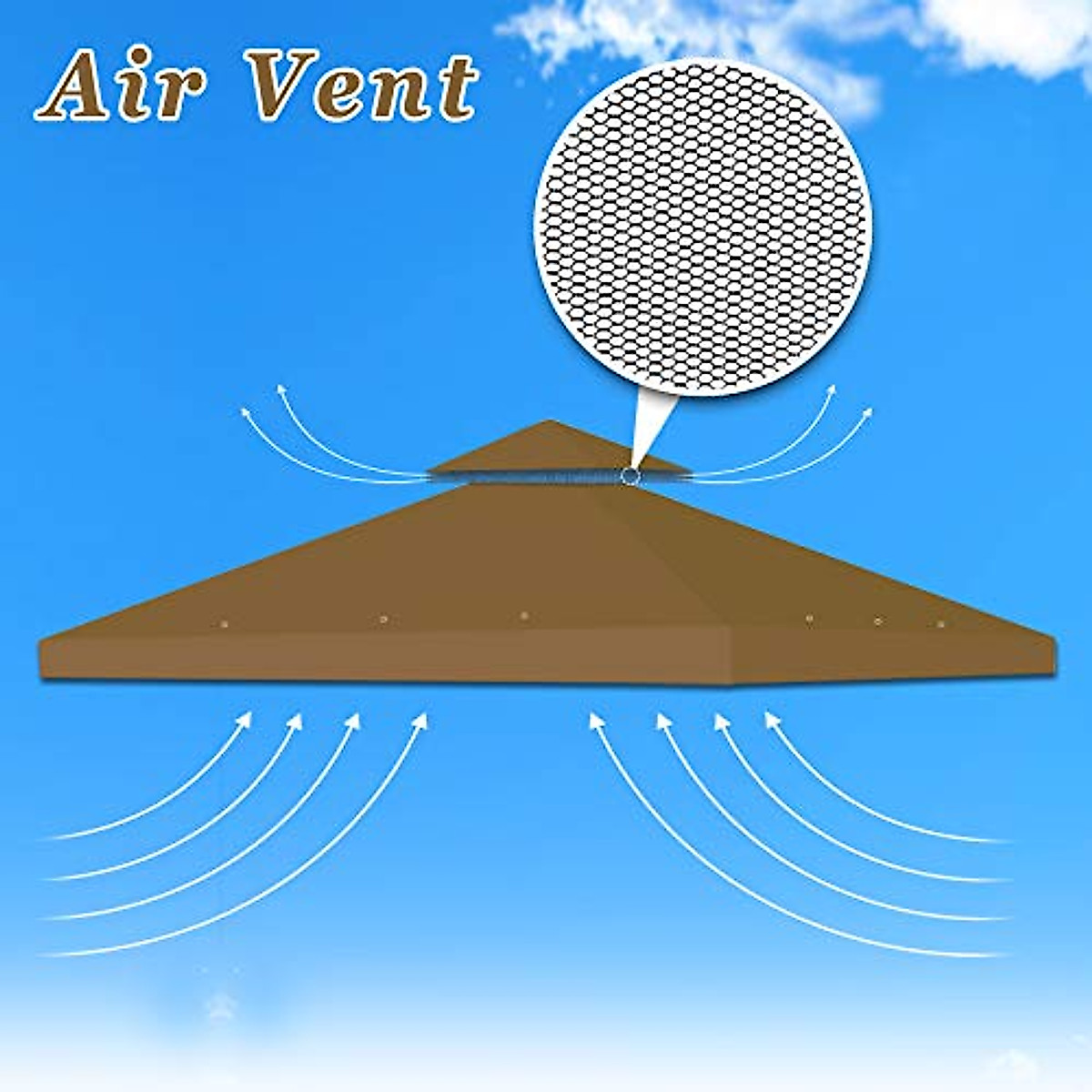 Strong Camel Double Tier Replacement Cover for 10'X10'Gazebo Canopy Top Patio Pavilion Cover Sunshade Polyester-Brown