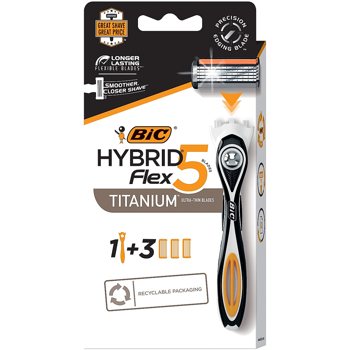 Bic Flex 5 Hybrid Razor - 1 Count Handle & 3 Count Cartridges Per Package - Pack of 2 Packages
