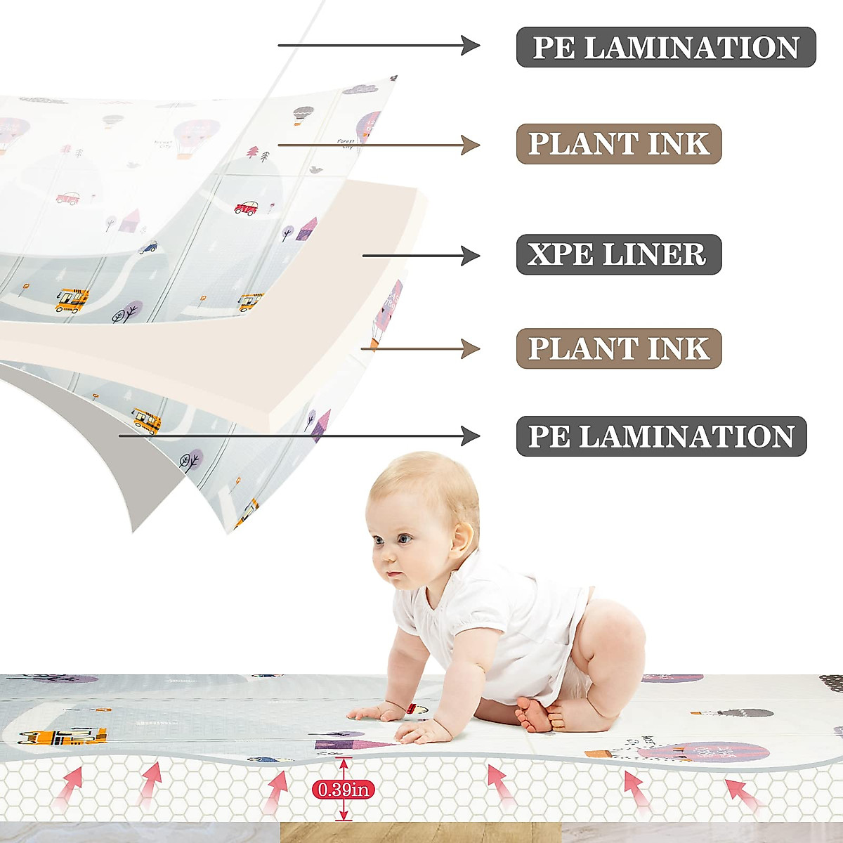 Baby Play Mat for Floor 79" x 71", Waterproof Foldable Playmat for Babies & Toddlers, Large Foam Play Mat for Kids, Reversible Soft Baby Mat for Crawling & Tummy Time Indoor Outdoor