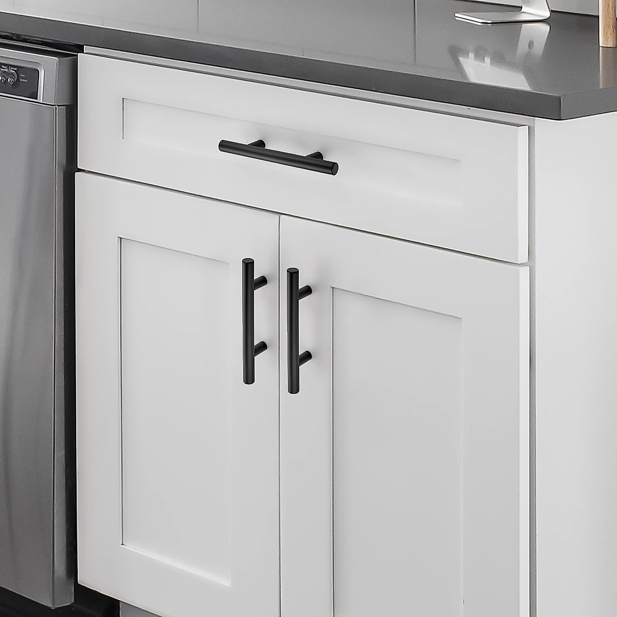 10 Pack 5 Inch Length Kitchen Cabinet Handles with 3 Inch Hole Center Matte Black Cabinet Pulls Stainless Steel Drawer Pulls,Cabinet Knobs for Dresser Drawer