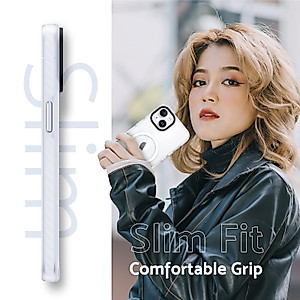 DASFOND Magnetic Designed for iPhone 14/13 Case, Compatible with Magsafe, Military Grade Drop Protective with Shockproof Strip, Translucent Matte Back Phone case for iPhone 14/13 6.1'', White