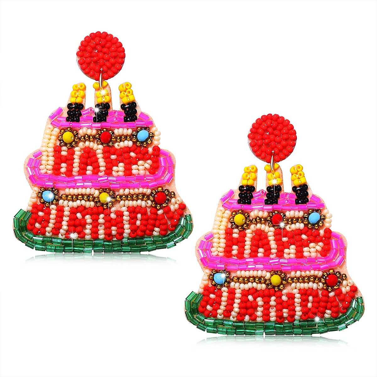 Boderier Beaded Birthday Cake Earrings Statement Colorful Happy Birthday Cake Beaded Earrings Birthday Gift for Women Red