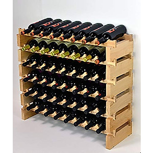 Modular Wine Rack Pine Wood 32-96 Bottle Capacity Storage 8 Bottles Across up to 12 Rows Stackable Newest Improved Model (48 Bottles - 6 Rows)