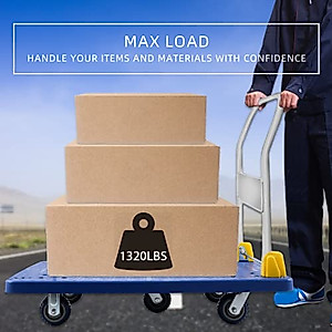 YSSOA Platform Truck with 1320lb Weight Capacity and 360 Degree Swivel Wheels, Foldable Push Hand Cart for Loading and Storage, Blue
