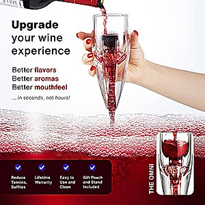 Vintorio Wine Aerator OMNI Set - Premium Decanter for Red Wine Lovers with Gift Box, Velvet Bag, and Mini Stand - Durable, Crystal Clear Acrylic