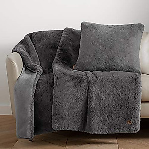 UGG 16802 Euphoria Plush Faux Fur Reversible Throw Blanket for Luxury Hotel Style Couch or Bed Blankets Cozy Machine Washable Luxurious Fuzzy Fluffy Sofa Throws, 70 x 50-Inch, Charcoal