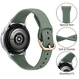 3 Pack Slim Sport Bands for Samsung Galaxy Watch Active 2 40mm 44mm, Soft Liquid Silicone Waterproof Straps for Replacement for Galaxy Watch Active Wristbands Women Men (PinkSand/Starlight/SageGreen)