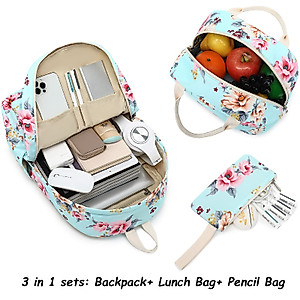 Bluboon School Backpack Set Girls Womens Laptop Bookbag Casual Daypack Fits 15 inch Laptop with Lunch Tote Bag and Pencil Bag