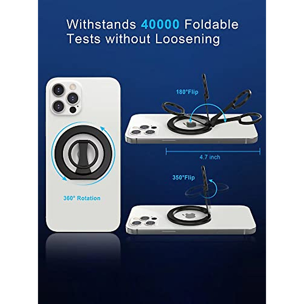 Magnetic Phone Ring Holder with MagSafe, SUPERONE [Aluminum Alloy] 2-in-1 Magnetic Phone Grip with Adjustable Stand, Compatible with iPhone 14/13/12, Pro, Pro Max, Mini, Black