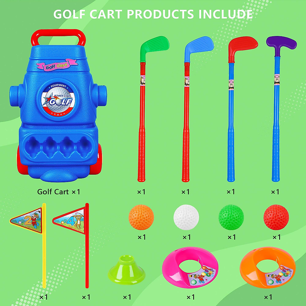 Toyly Toddler Golf Toy Club Set,4 Colorful Golf Sticks,4 Balls and 2 Practice Holes, Sports Toys,Toys Gift for Boys Girls, kids 3 4 5 6 Year Old
