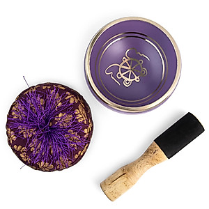 Purple Singing Bowl Set with Wooden Mallet and Cushion, Brass – Unique, Tibetan Bowls for Meditation, Grounding, Experiencing Spiritual Oneness - Lightweight Bowl - Decor for Home, Yoga Studio