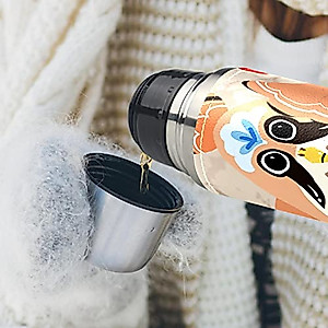 Stainless Steel Leather Vacuum Insulated Mug Bird Thermos Water Bottle for Hot and Cold Drinks Kids Adults 16 Oz
